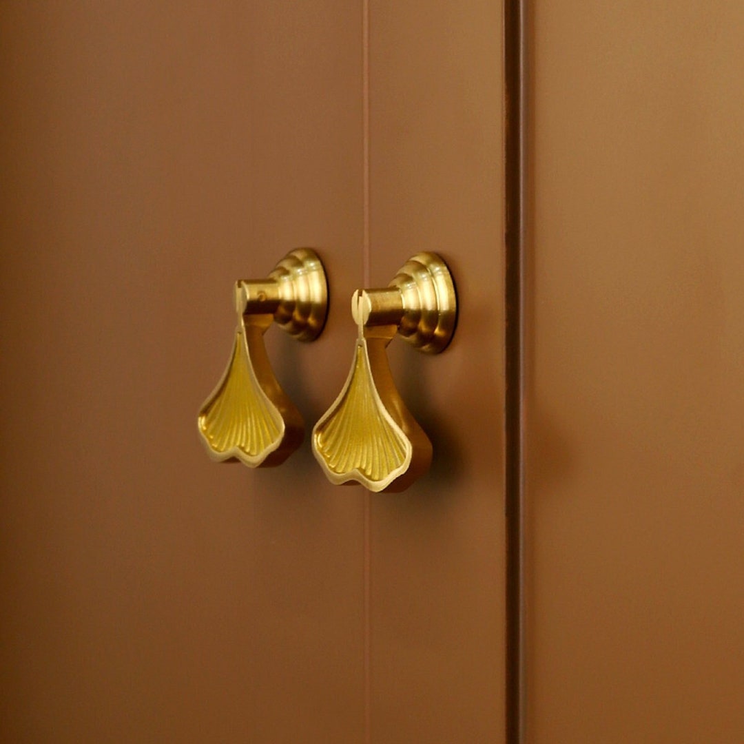 Solid Brass Fan Drop Knobs | Art Deco Fan Knobs | Gold Drop Knobs for ...