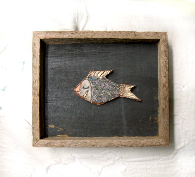 Fish Art Pursuit of Happiness One of a Kind Rustic Folk | Etsy