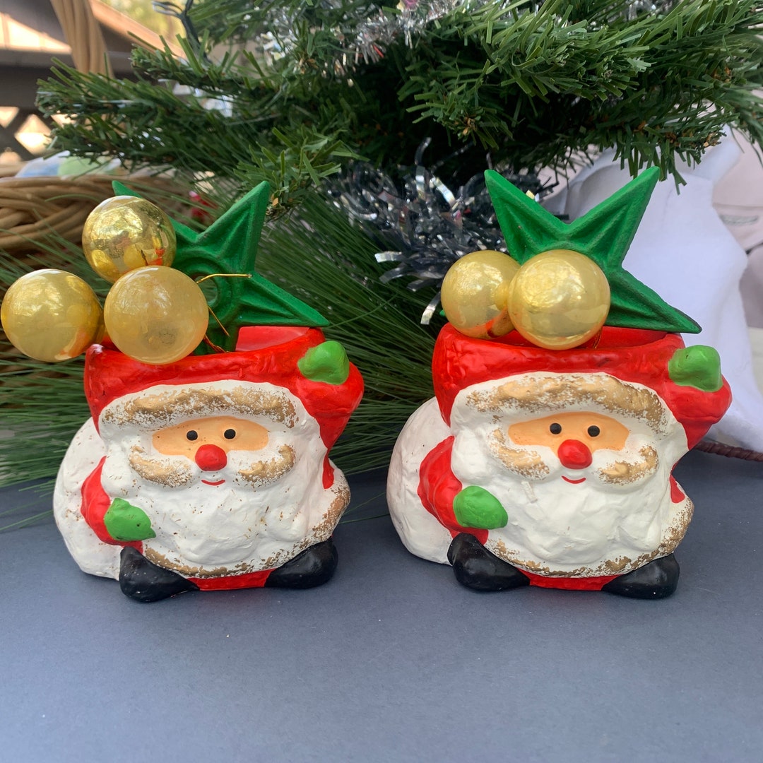 Set of 2 Vintage Ceramic Santa Candleholders Japan Kitschy Christmas ...