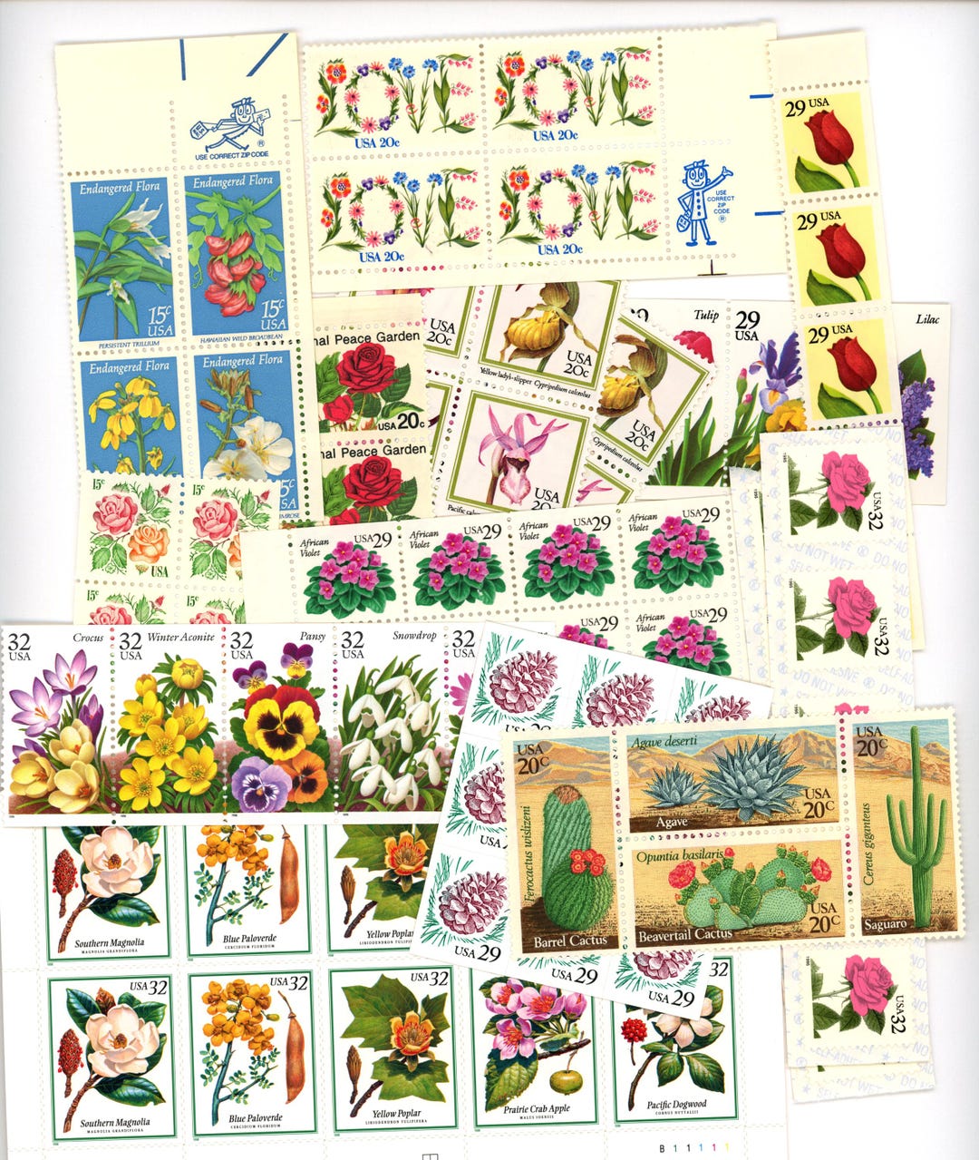 Curated Collection Flower Postage Stamps, Assortment of Vintage Flower ...