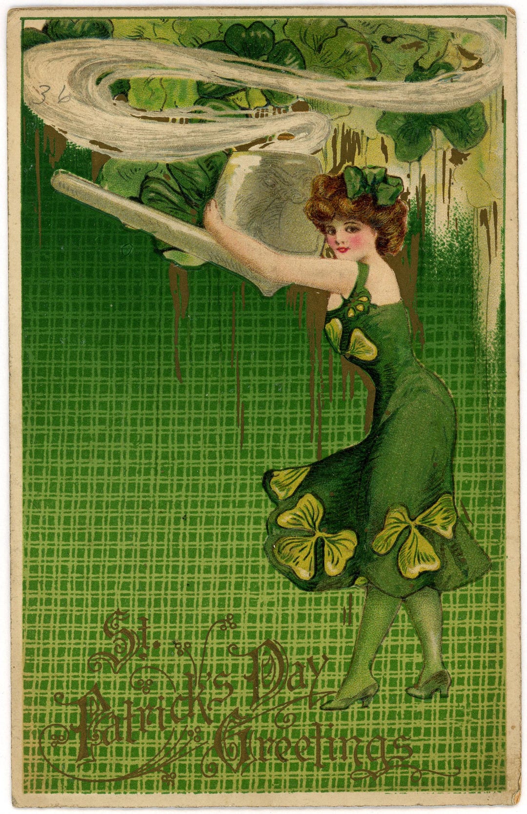 Antique St. Patrick's Day Greetings Postcard Gold and Green Lightly ...