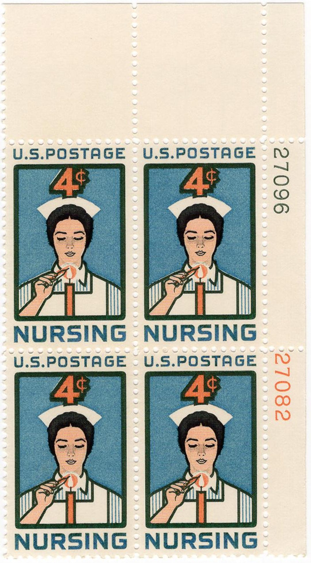 1961 Nursing Postage Stamps: Vintage Nurse With Candle, Unused (32 X 4 ...