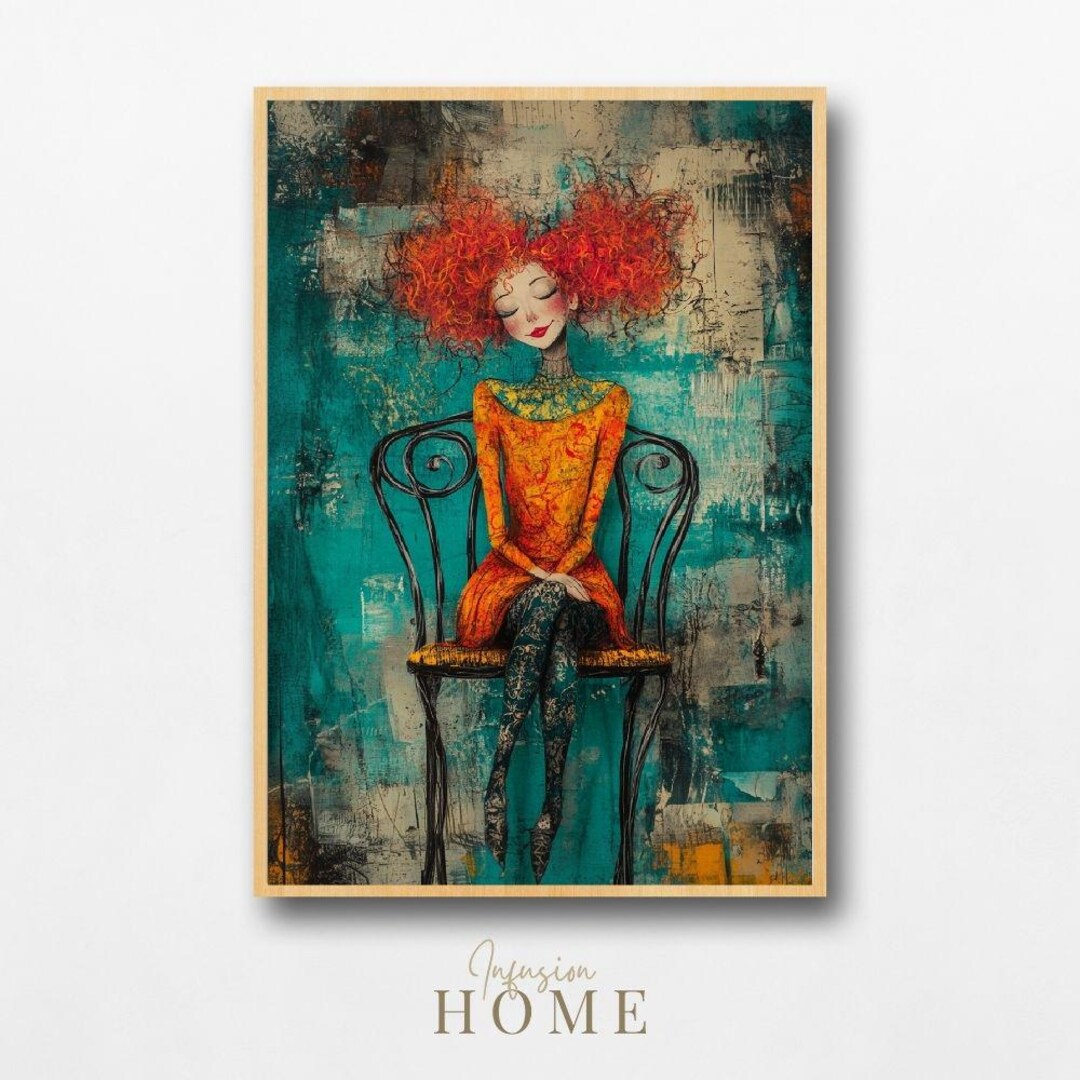 Whimsical Eccentric Elegant Lady Art Print, Woman Portrait With Playful ...