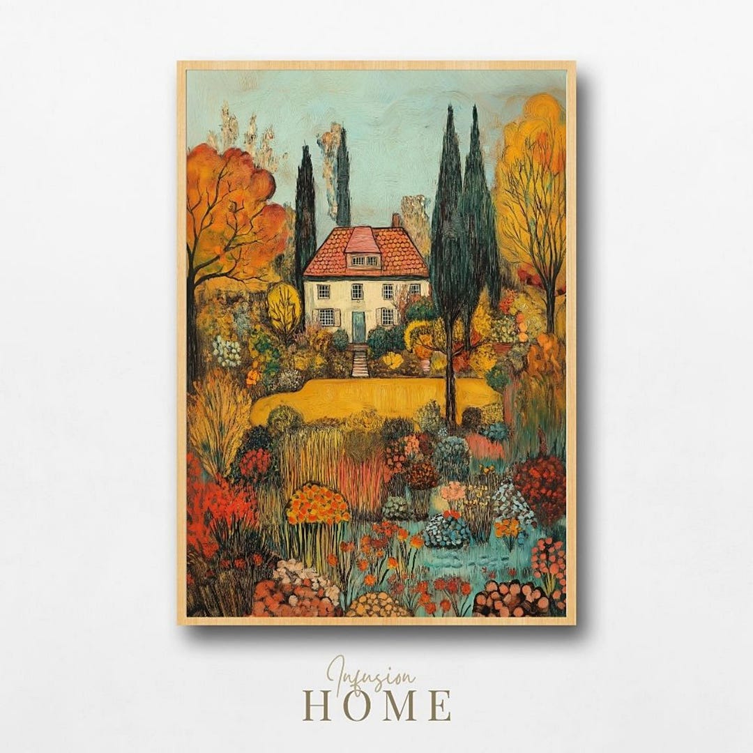 Cottage Fall Garden in Full Bloom, Countryside Home Surrounded by Lush ...