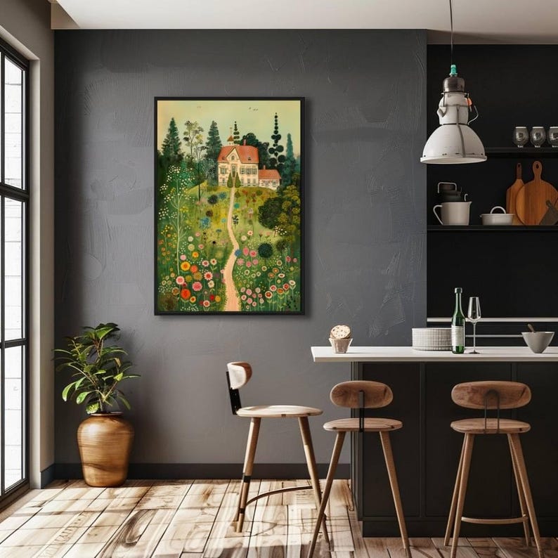 Vintage Garden Splendor – Classic Home Amidst Flowers | Print | Wall ...