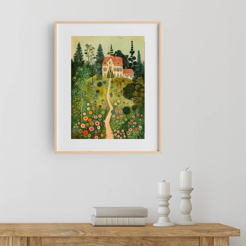 Vintage Garden Splendor – Classic Home Amidst Flowers | Print | Wall ...