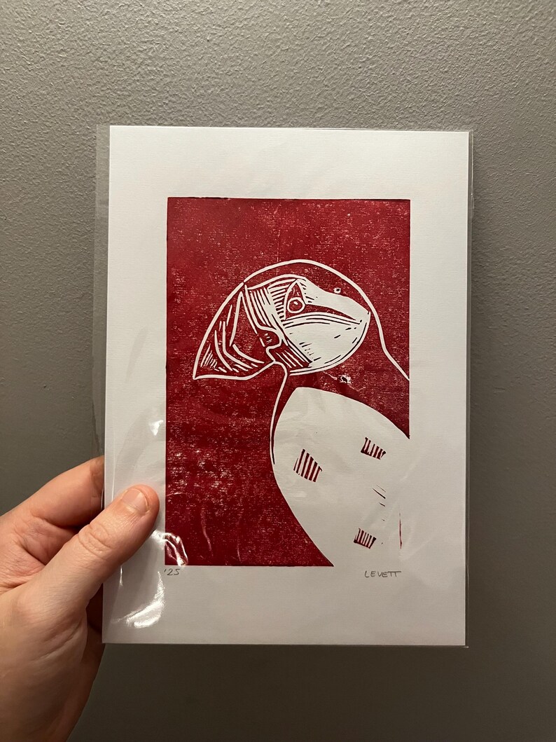 Pink Puffin Linocut Print - Etsy