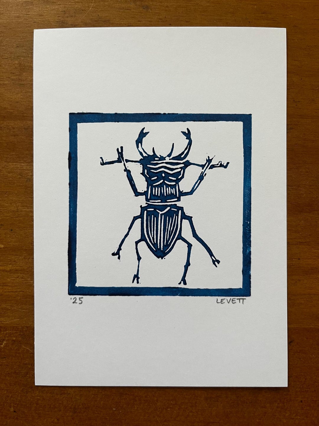 Blue Beetle Linocut Print - Etsy