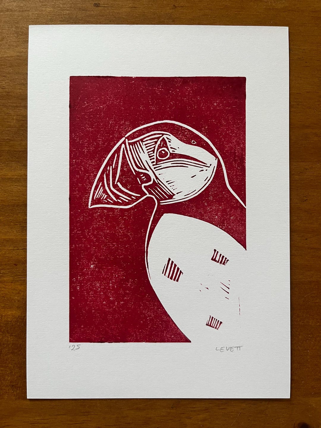 Pink Puffin Linocut Print - Etsy