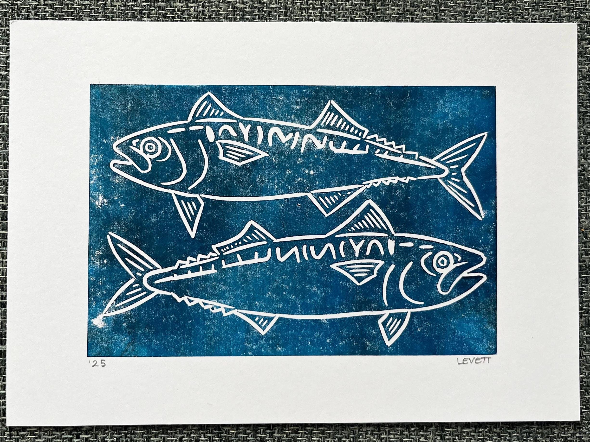 Fish Linocut Print - Etsy