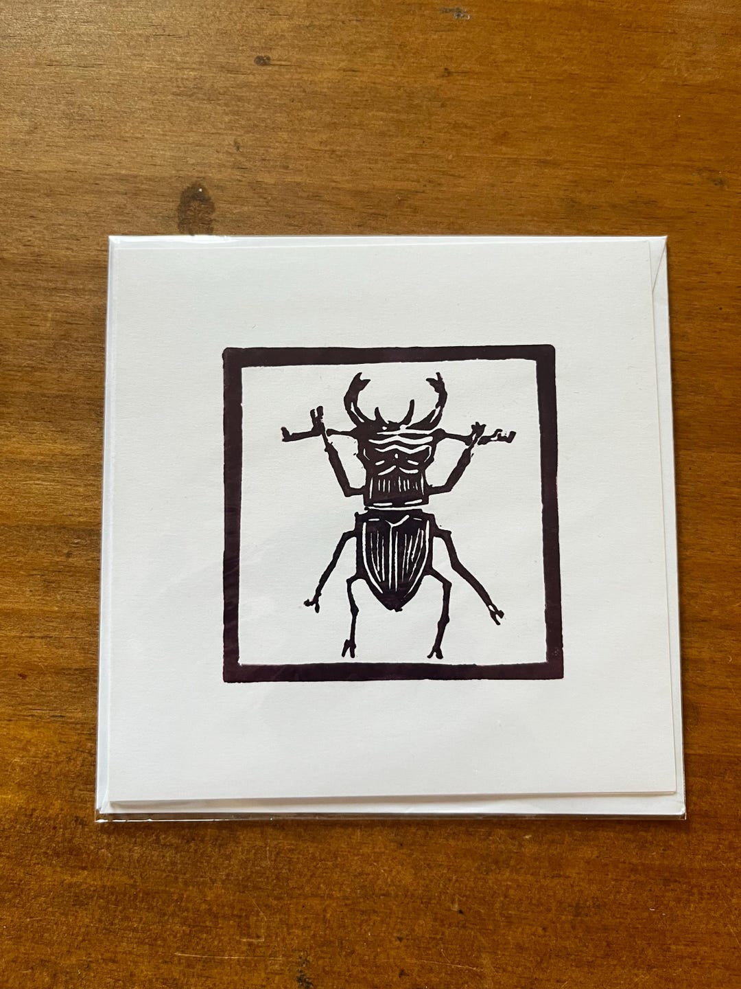 Beetle Linocut Print Card - Etsy