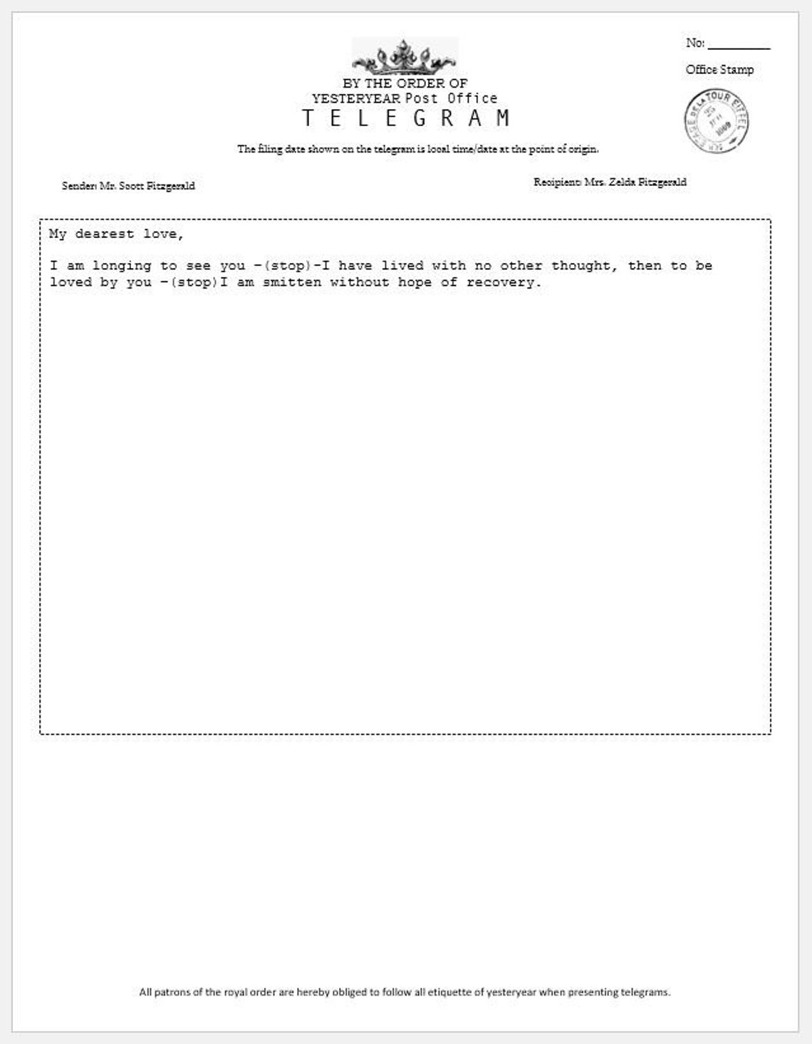 Vintage Telegram Stationary, Custom Telegram Printable, Vintage ...