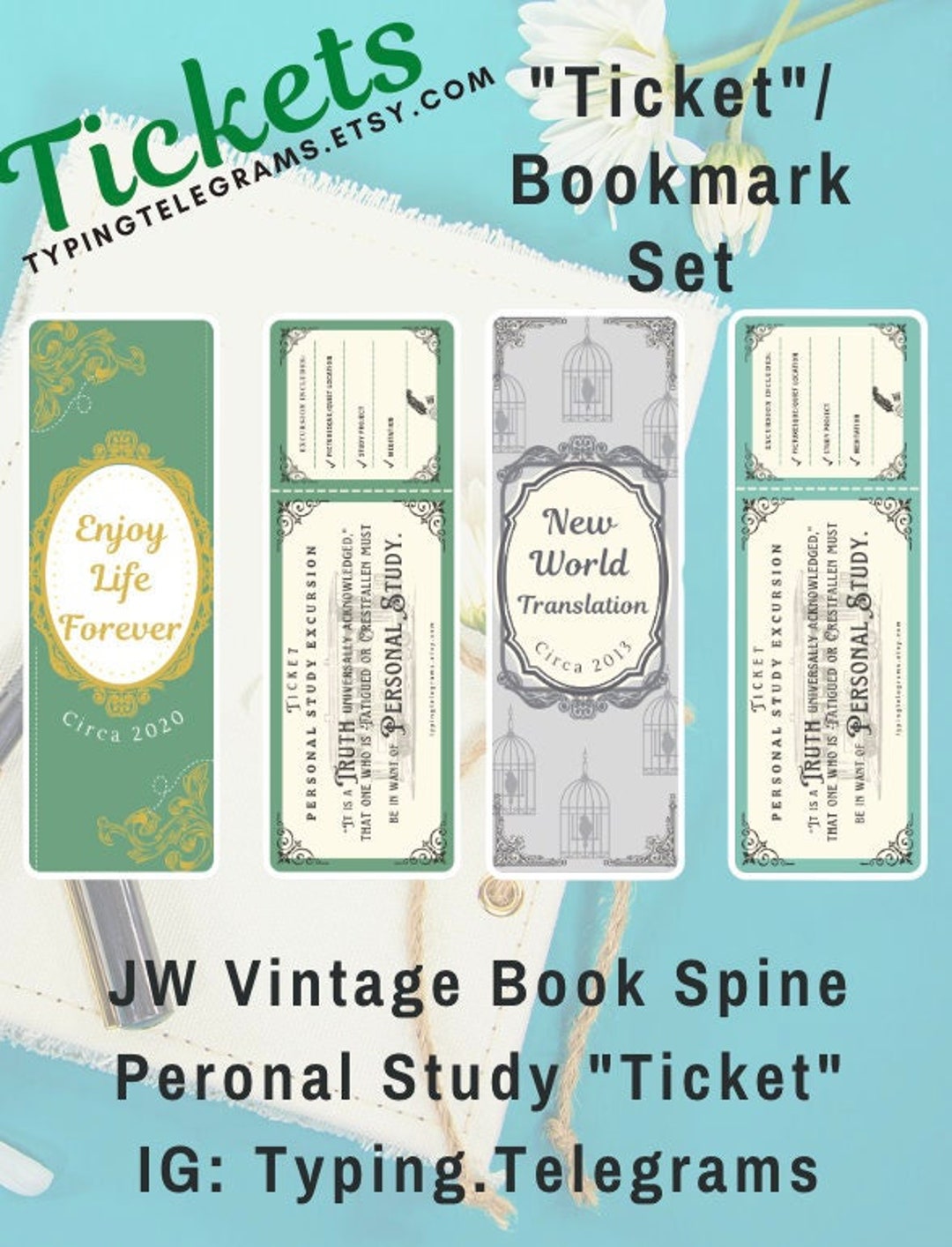 JW Vintage Book Spine Personal Study Tickets Bookmarks Ministry Gifts ...