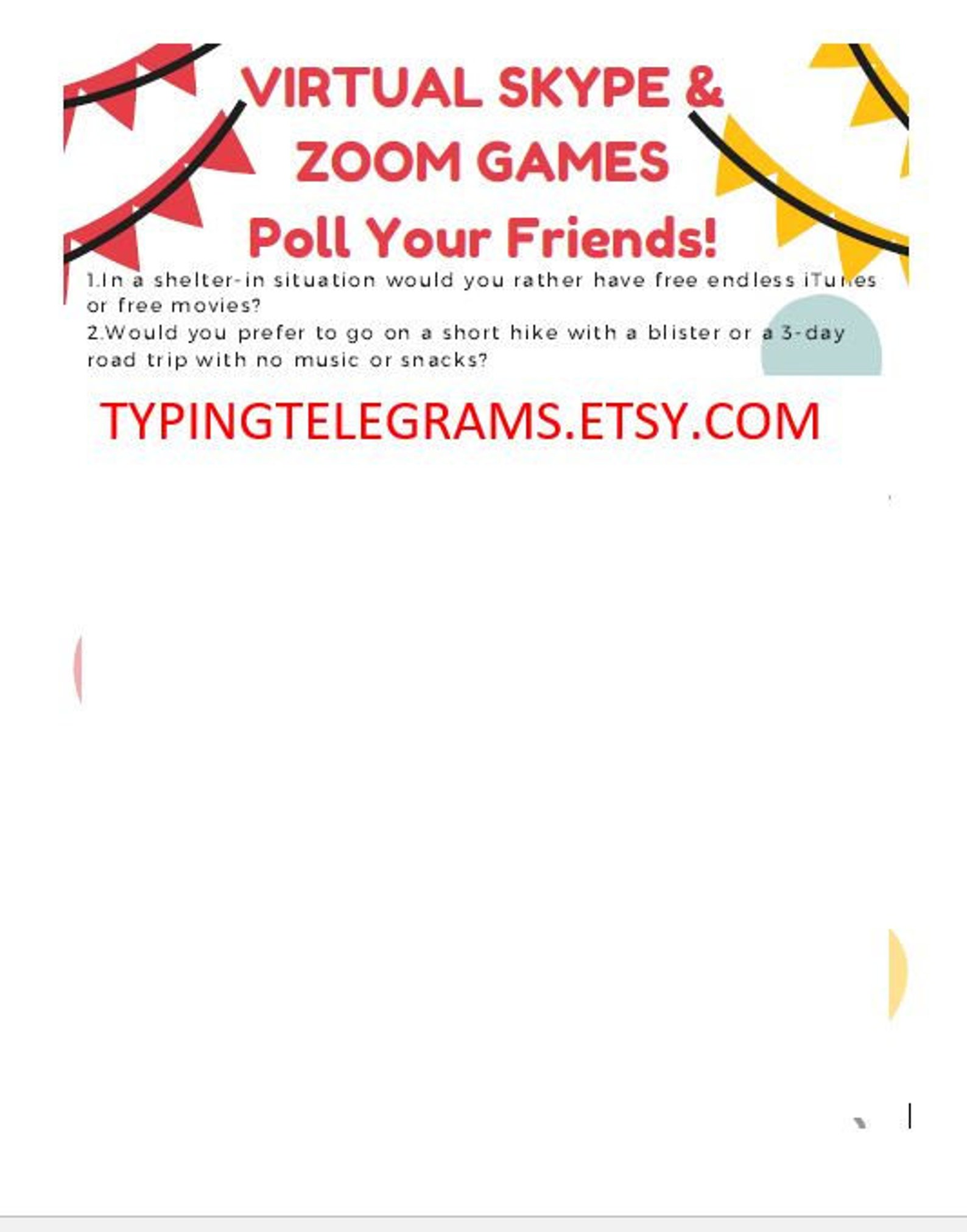 Indoor Game Night Virtual Games Skype & Zoom Indoor Games - Etsy