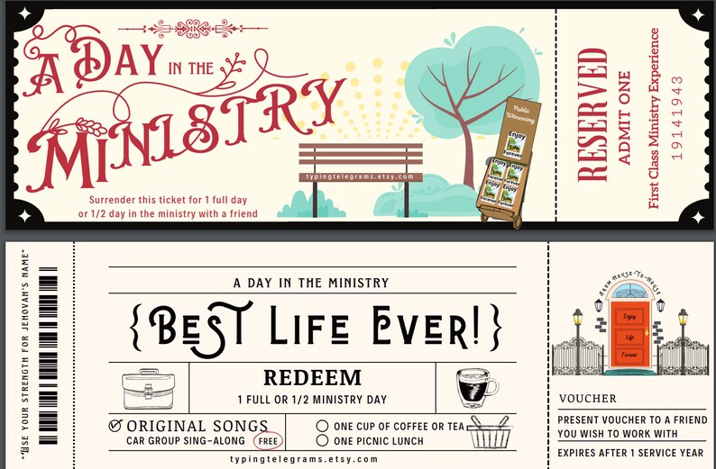 JW Ministry Ticket Bookmarks Ministry Gifts JW Pioneer Gifts - Etsy