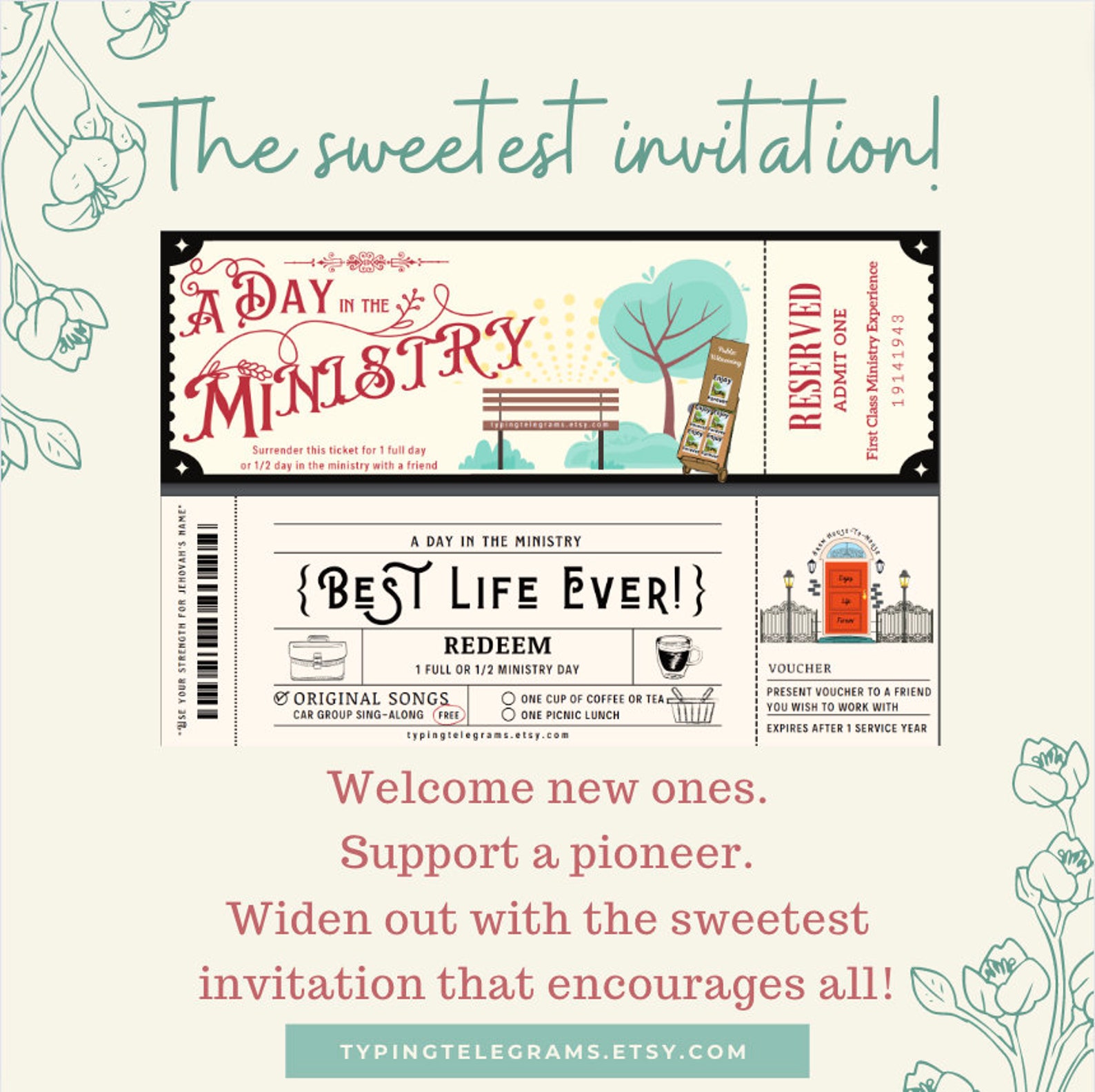 JW Ministry Ticket Bookmarks Ministry Gifts JW Pioneer Gifts - Etsy