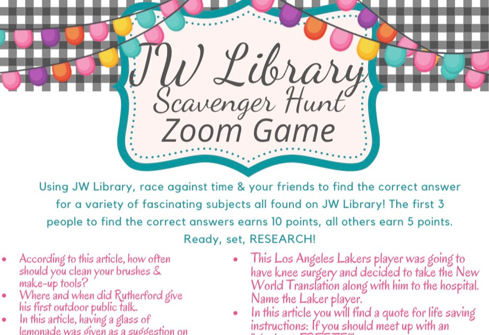 JW Library Scavenger Hunt JW Game Zoom Games, Best Life Ever Games, JW ...