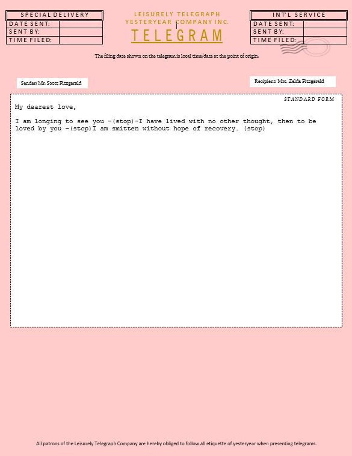 Kate Spade Telegram Stationery Inspired, Custom Telegram Printable ...