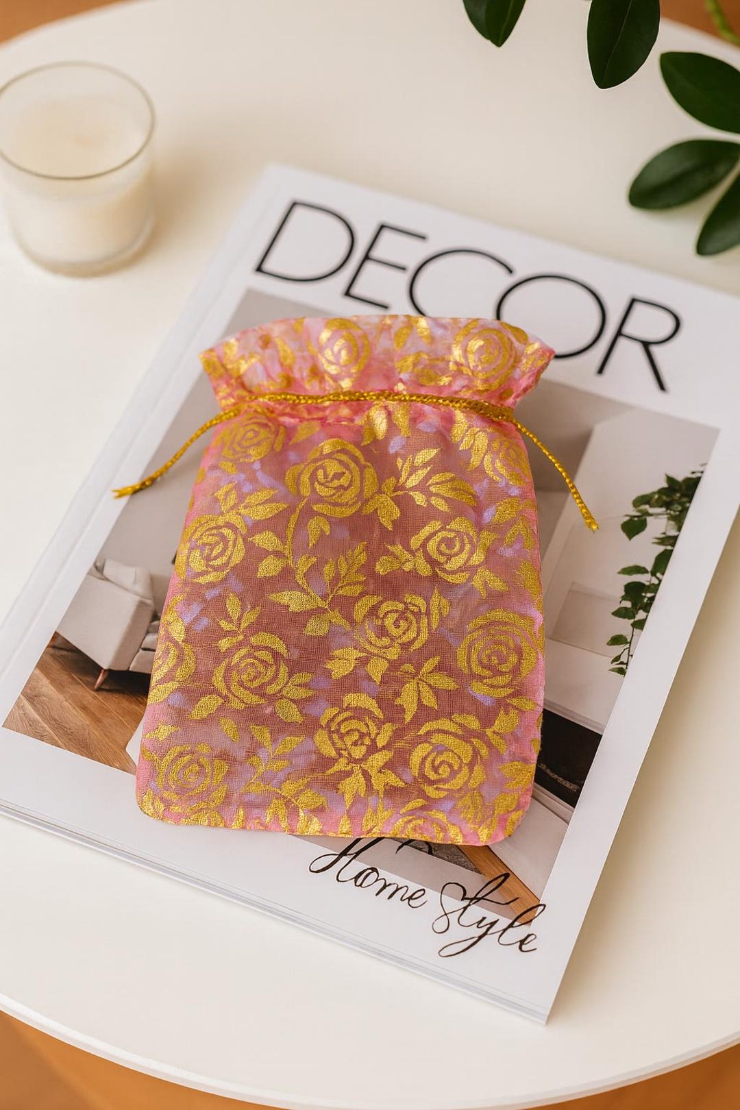 Floral Organza Gift Bags: Heart Print Drawstring Pouches, Party Favors ...