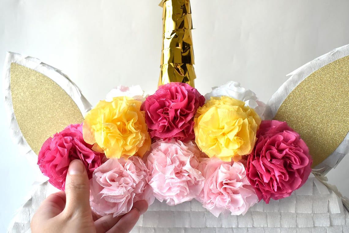 Large Unicorn Pinata With Flowers: Birthday Party Game (23 X 16 X 4 ...