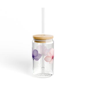 Watercolor Flower Sipper Glass: 16oz Tempered Glass - Etsy