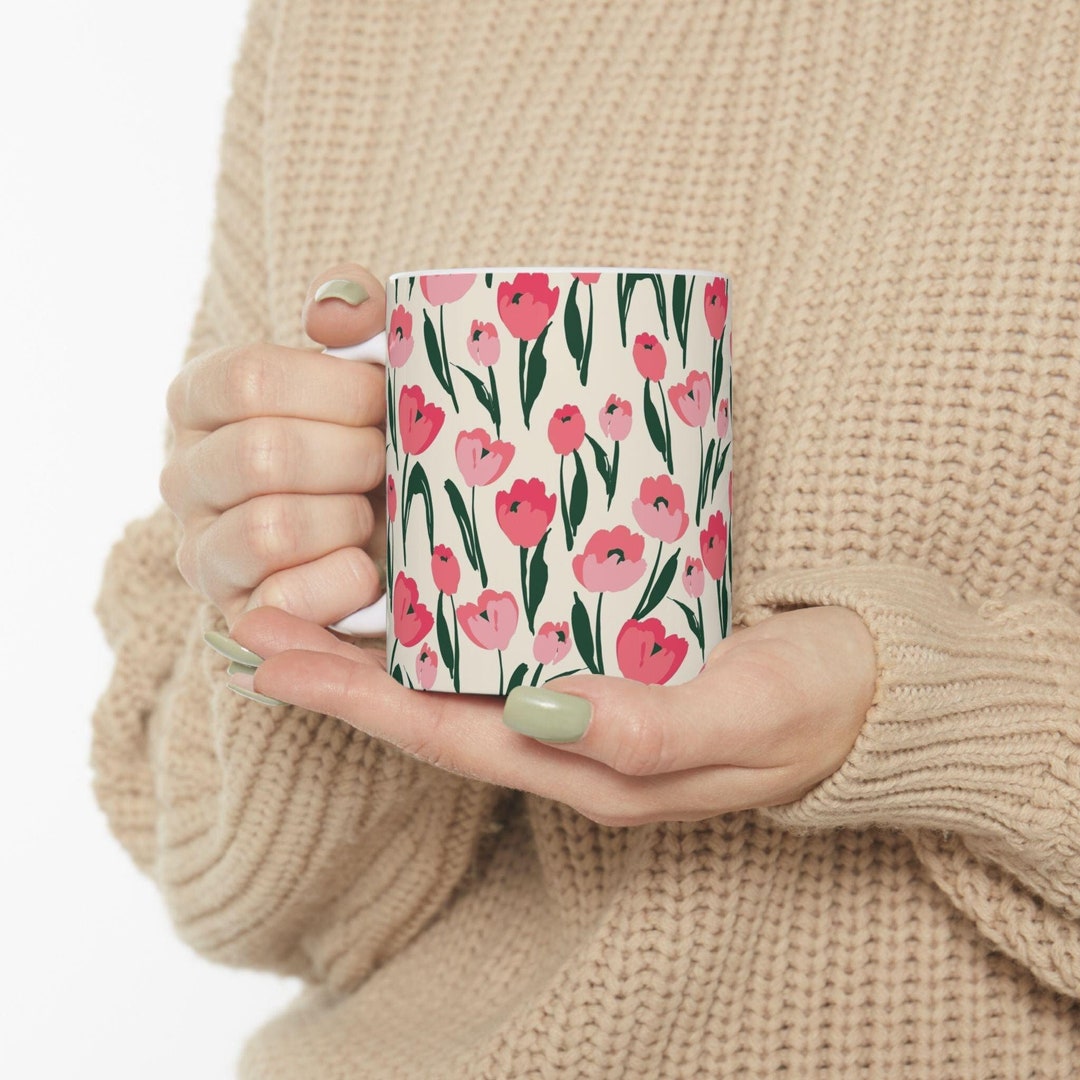 Tulip Floral Mug, Spring Coffee Cup, Floral Tea Mug, Flower Design Cup ...