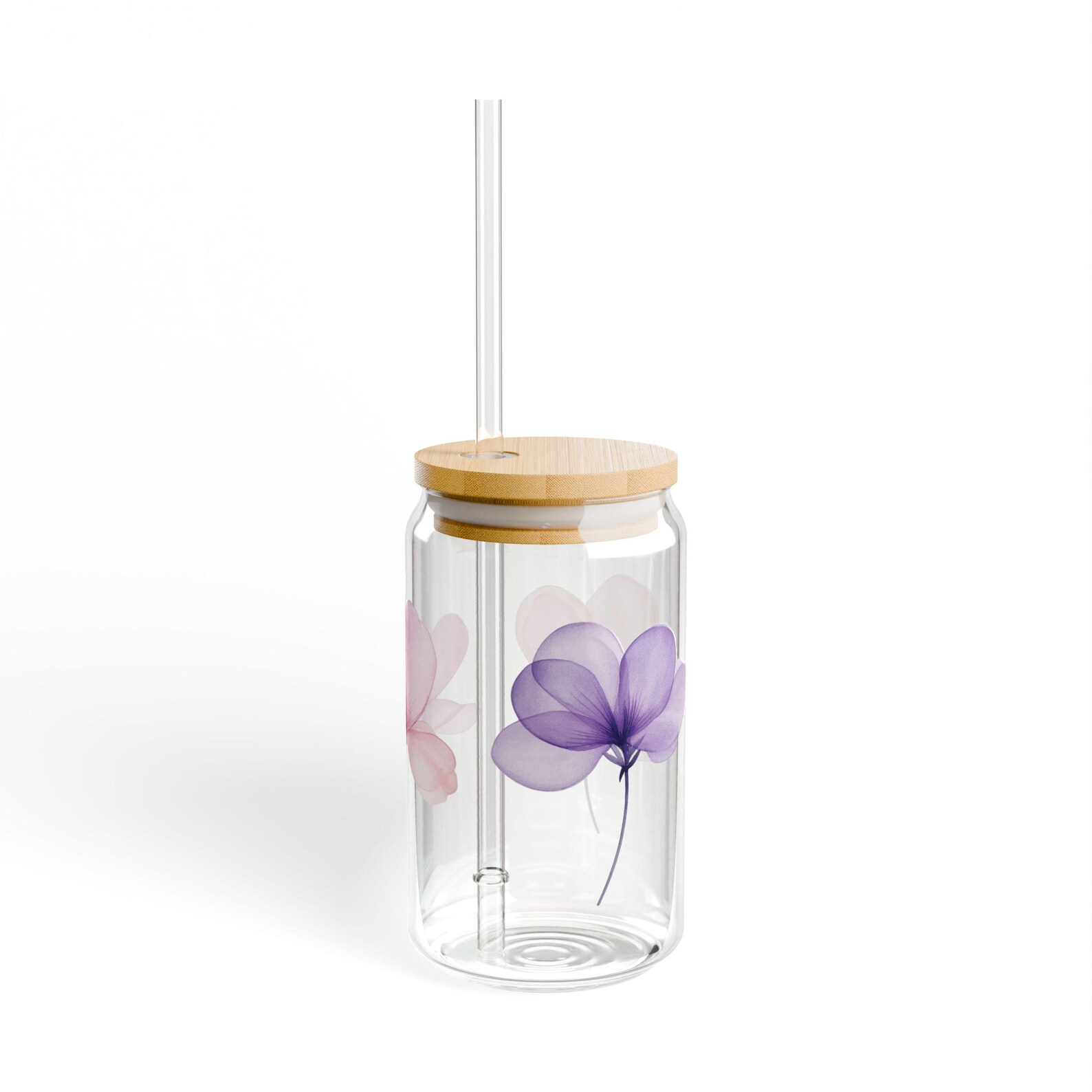 Watercolor Flower Sipper Glass: 16oz Tempered Glass - Etsy