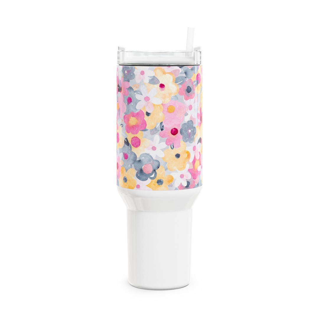 Floral Watercolor Tumbler, 40oz Garden Vibes Cup, Floral Design Mug ...