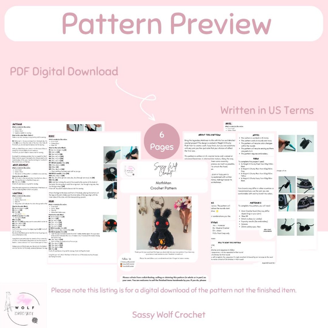 Mothman Crochet Pattern- Mothman Amigurumi Pattern- Mothman Holding a ...