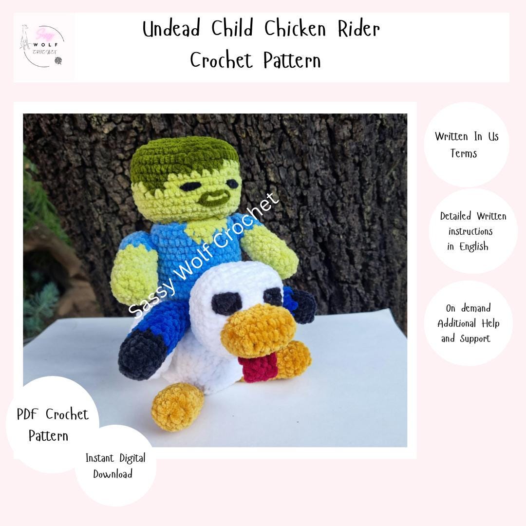 Pixelated- Undead Child Chicken Rider- Crochet Pattern- 2in1 Bundle ...