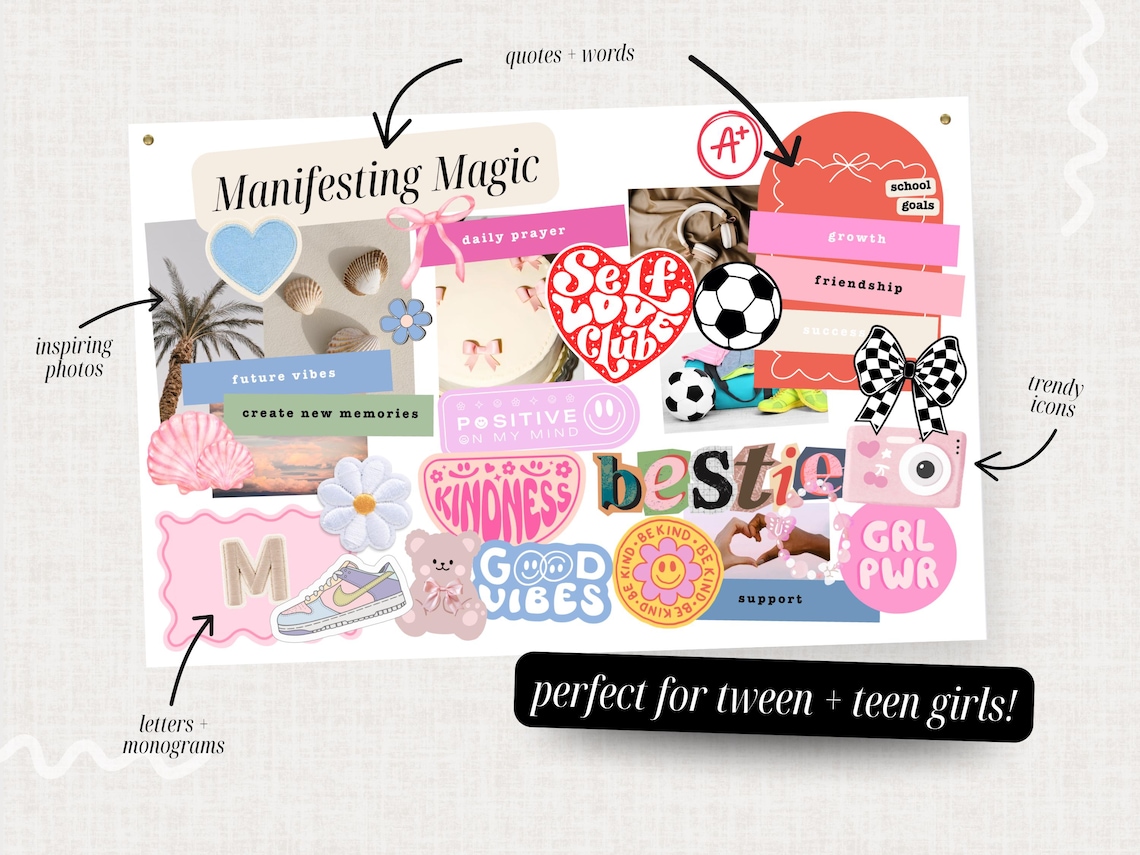 Vision Board & JUNK JOURNAL Scrapbook Kit – 55 Printable Pages for ...