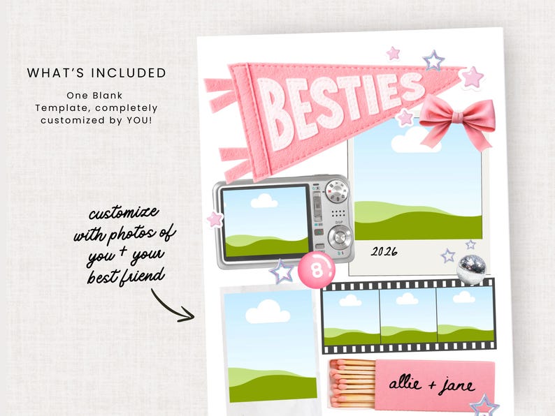 Bestie Gift Picture Collage Template | Editable Art Print | DIY Canva ...