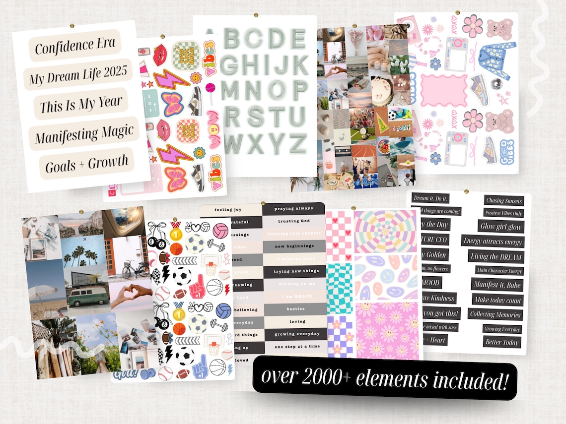Vision Board & JUNK JOURNAL Scrapbook Kit – 55 Printable Pages for ...