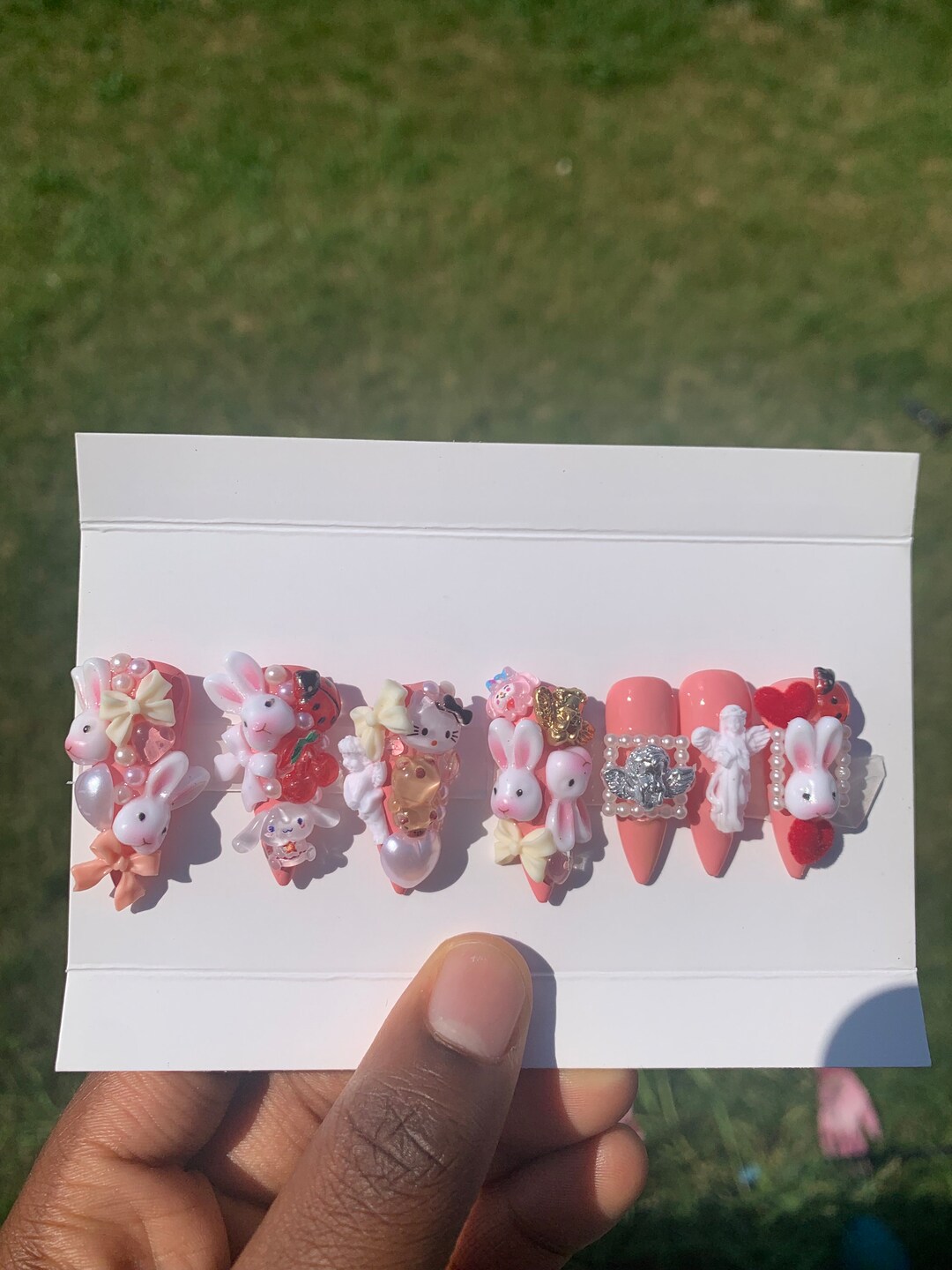 Pink Bunny Junky Press on Nails- Long Almond - Etsy