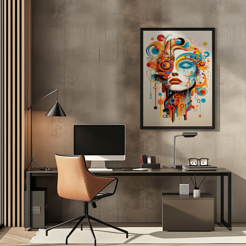 Modern Abstract Office Decor: Orange and Blue Abstract Art Prints ...