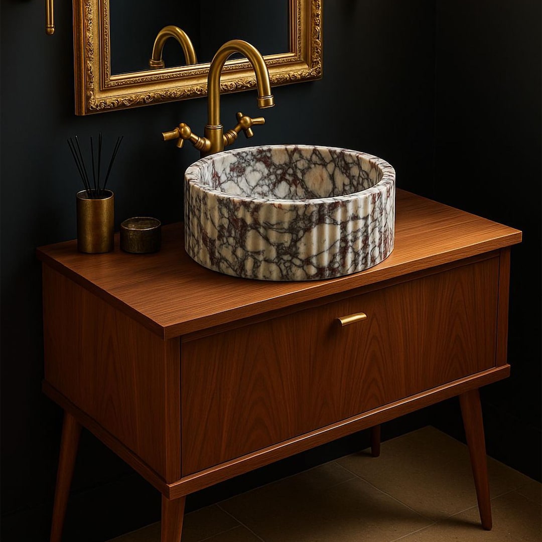 Calacatta Viola Round Fluted Marble Sink – Bold Statement Basin M1F062 ...