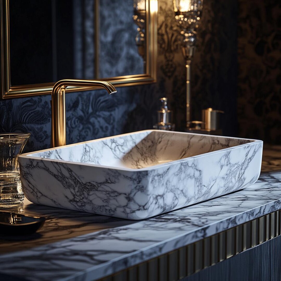 Handcrafted Floating Marble Sink With Calacatta Viola Marble Stone ...
