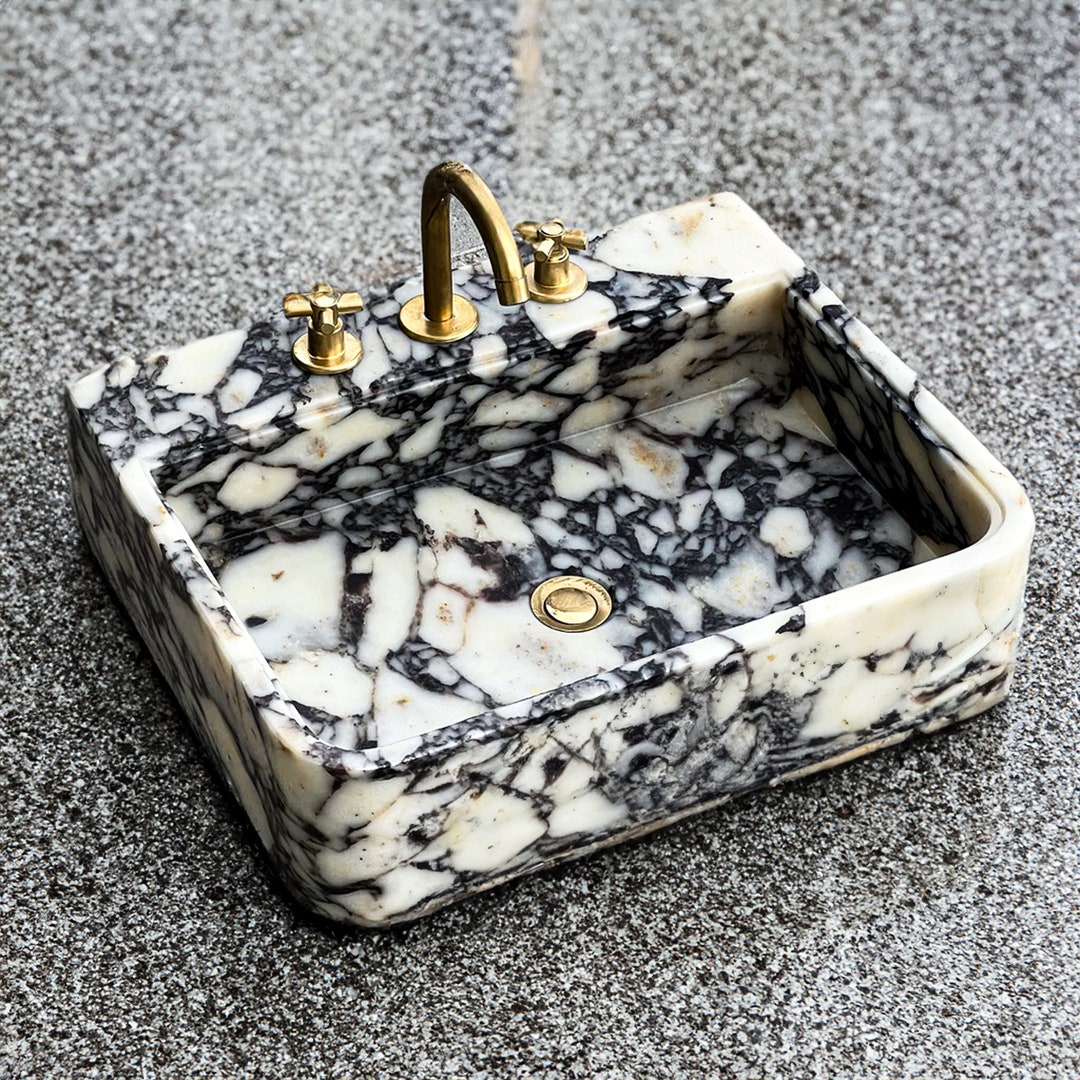 Artisanal Wall Mount Marble Sink - Calacatta Viola, Special Design ...
