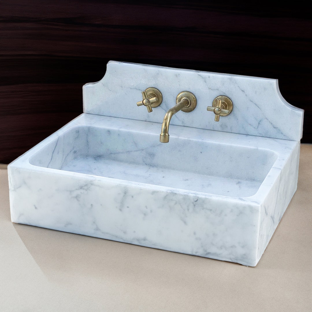 Elegant Wall Mounted Marble Sink - Custom Vanity, Natural Carrara ...