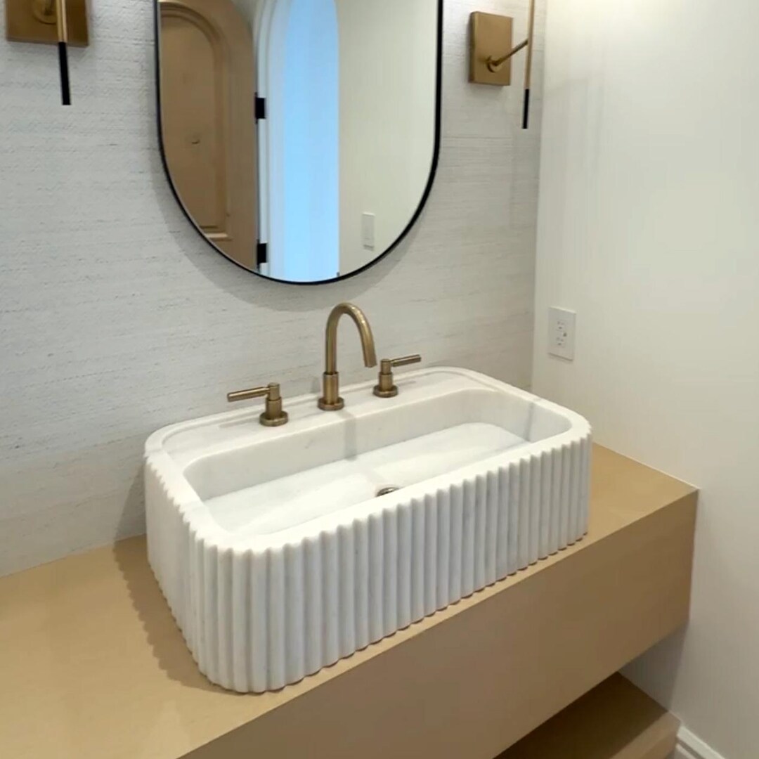 Handcrafted Marble Sink With Wall-mounted Stone Vessel Sink and Custom ...
