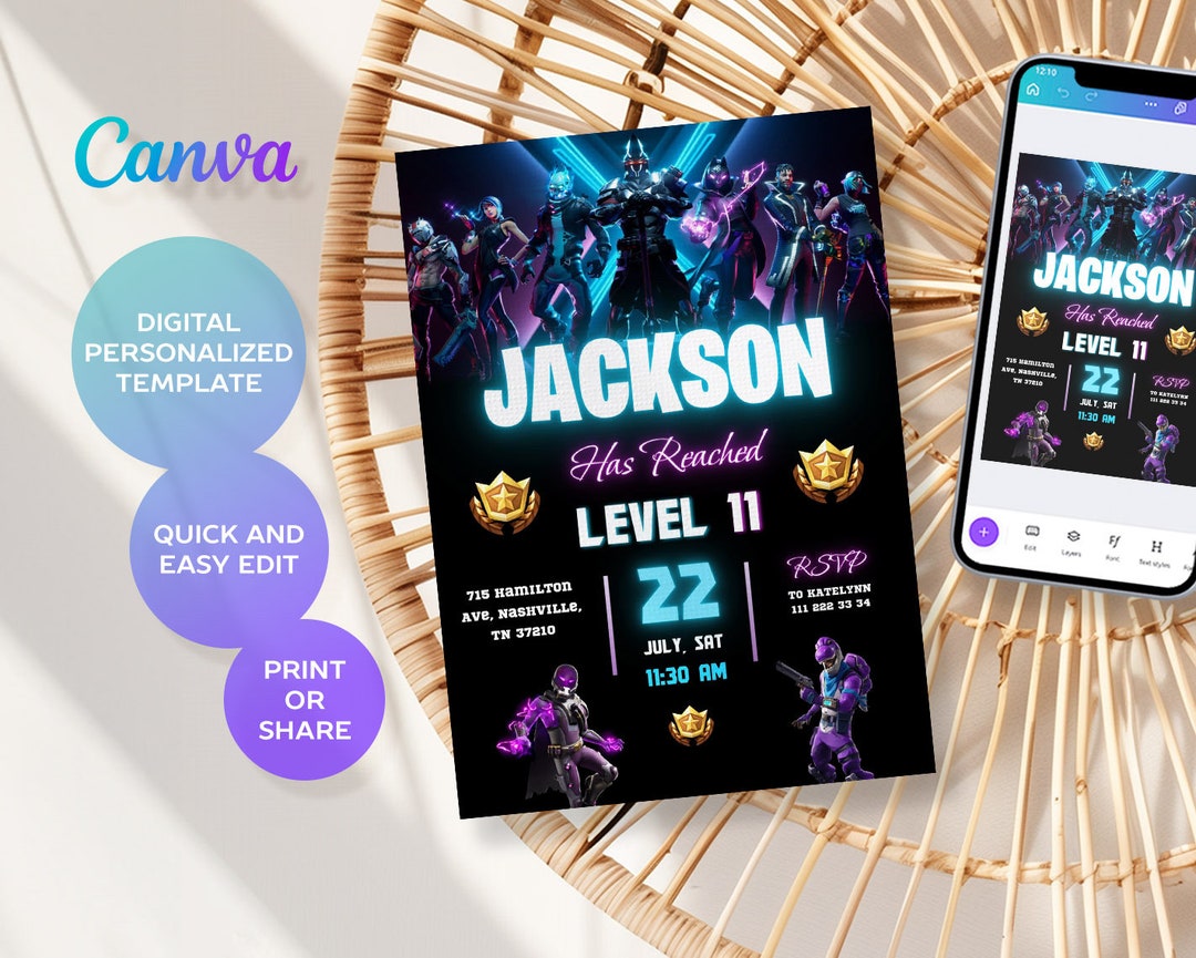 Boy Gamer Invitation, Printable Birthday Invitation, Editable Invite ...