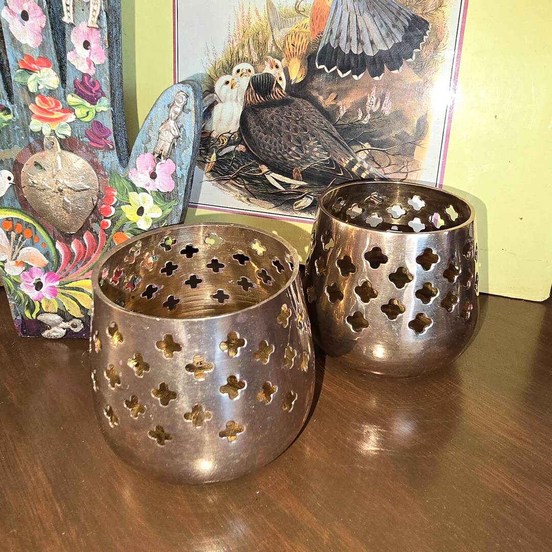 Solid Brass Vintage Votive Candle Holders With Cutouts - Etsy