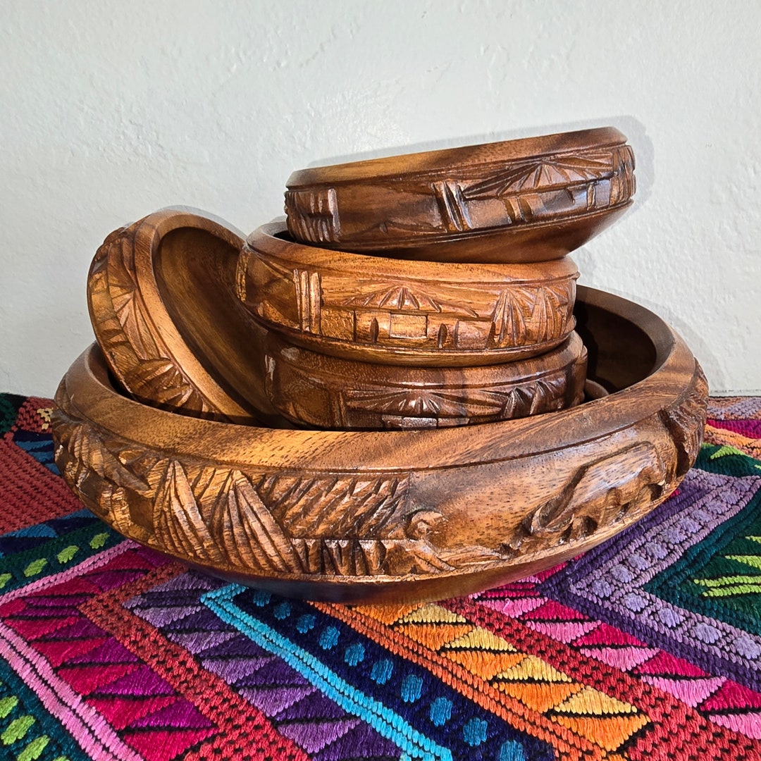 Vintage Hawaiian Monkey Pod Wooden Salad Bowl Set - Etsy