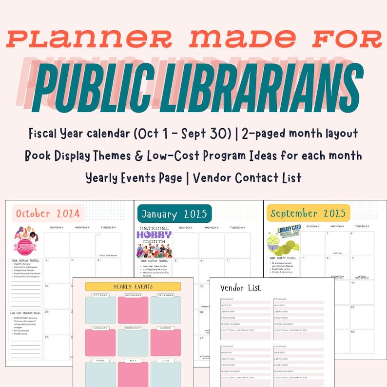Public Librarian Planner (oct 2024- Sept 2025) - Etsy