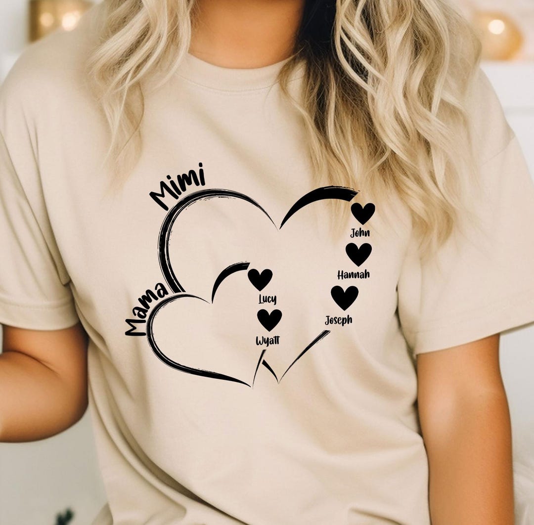 Custom Mimi Shirt With Kid Names, Mothers Day Gift, Personalized Heart ...
