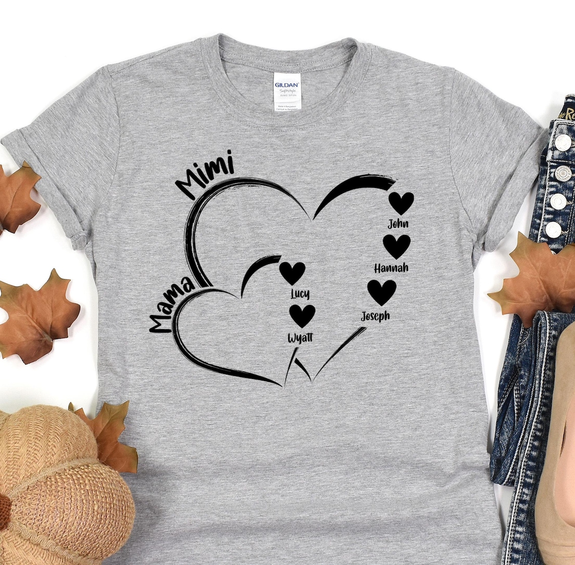 Custom Mimi Shirt With Kid Names, Mothers Day Gift, Personalized Heart ...