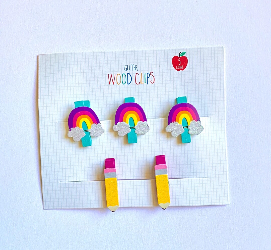 Glitter Clothespin DIY Decoration 5 Pcs - Rainbow and Pencil Card ...