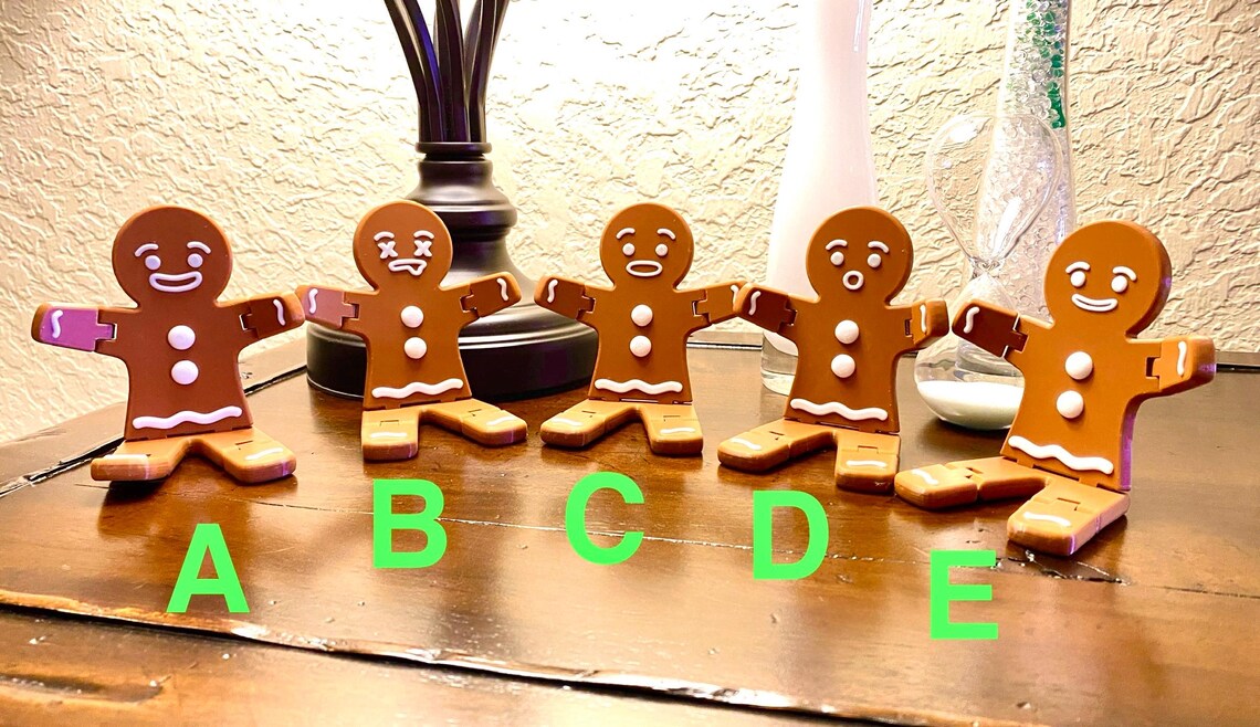 Articulated Gingerbread Man, Set of 5 Christmas Decoration, 5 Faces ...