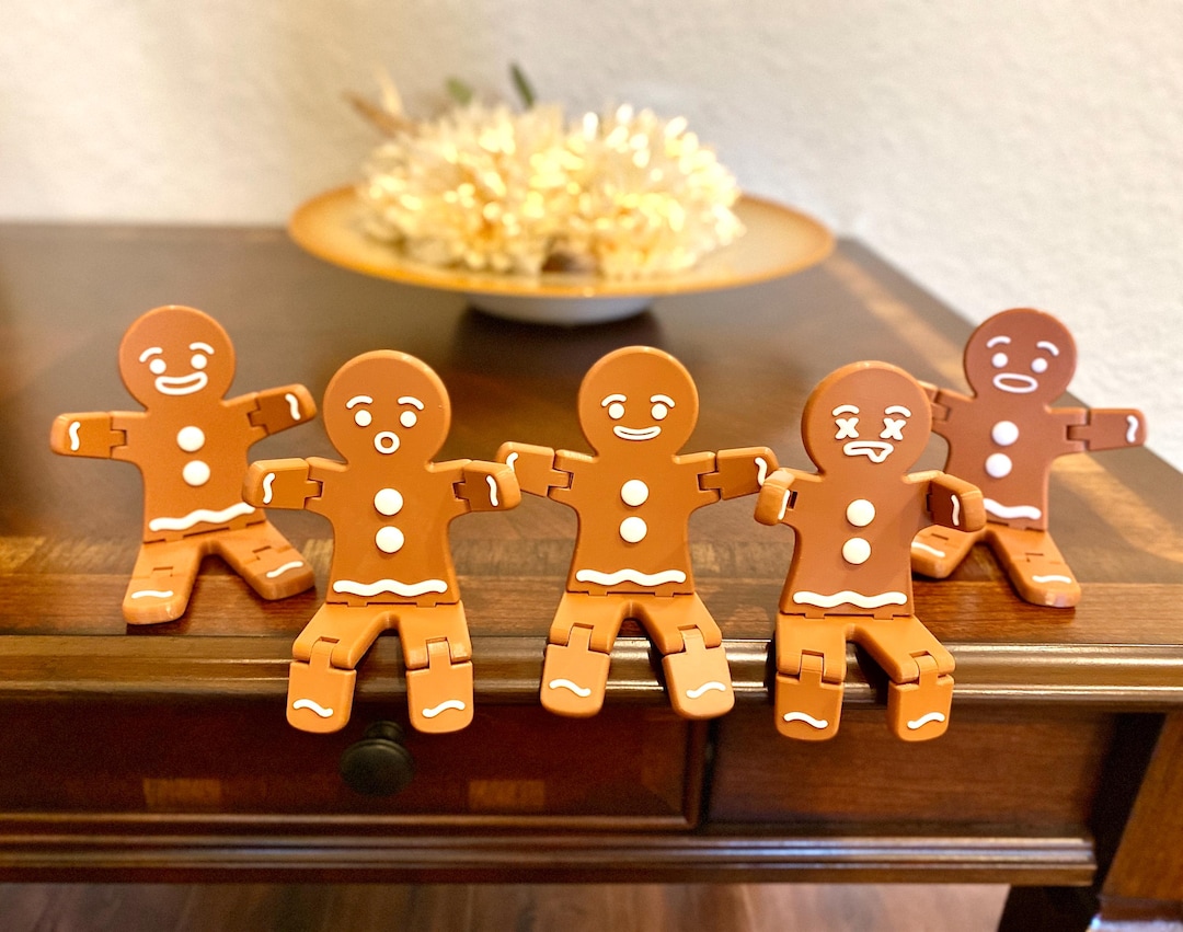 Articulated Gingerbread Man, Set of 5 Christmas Decoration, 5 Faces ...