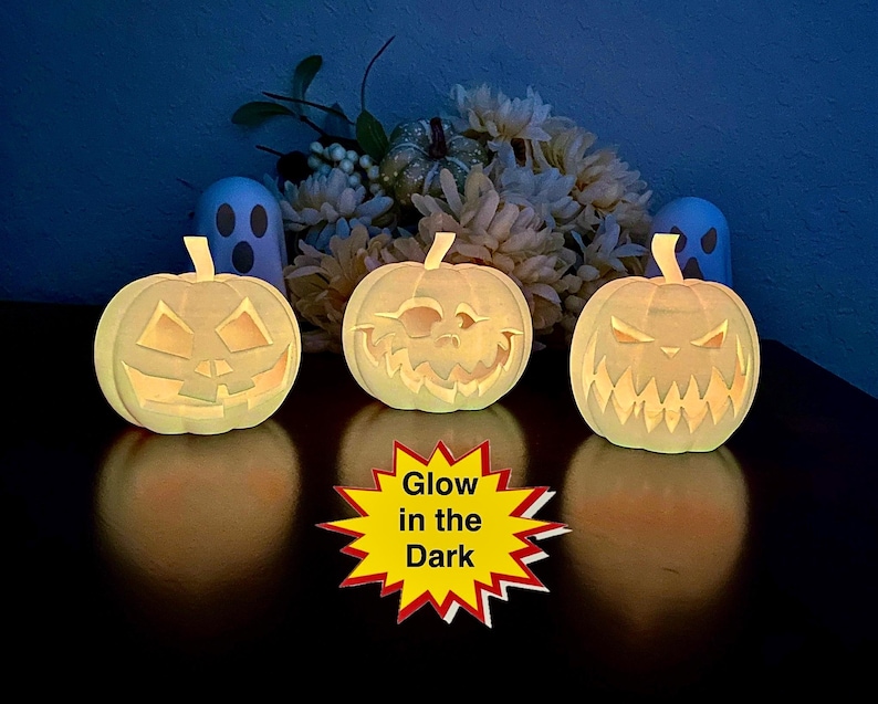 Set of 3 Halloween Pumpkins Jack-o-lanterns With Tea Light - 3D Printed ...